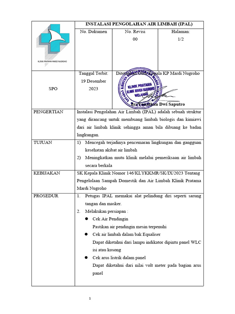 Spo Instalasi Pengolahan Air Limbah (Ipal) | PDF | Griya & Taman | Sains & Matematika