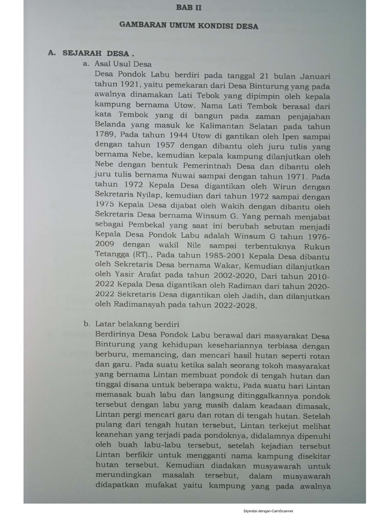 Sejarah Desa Pondok Labu | PDF