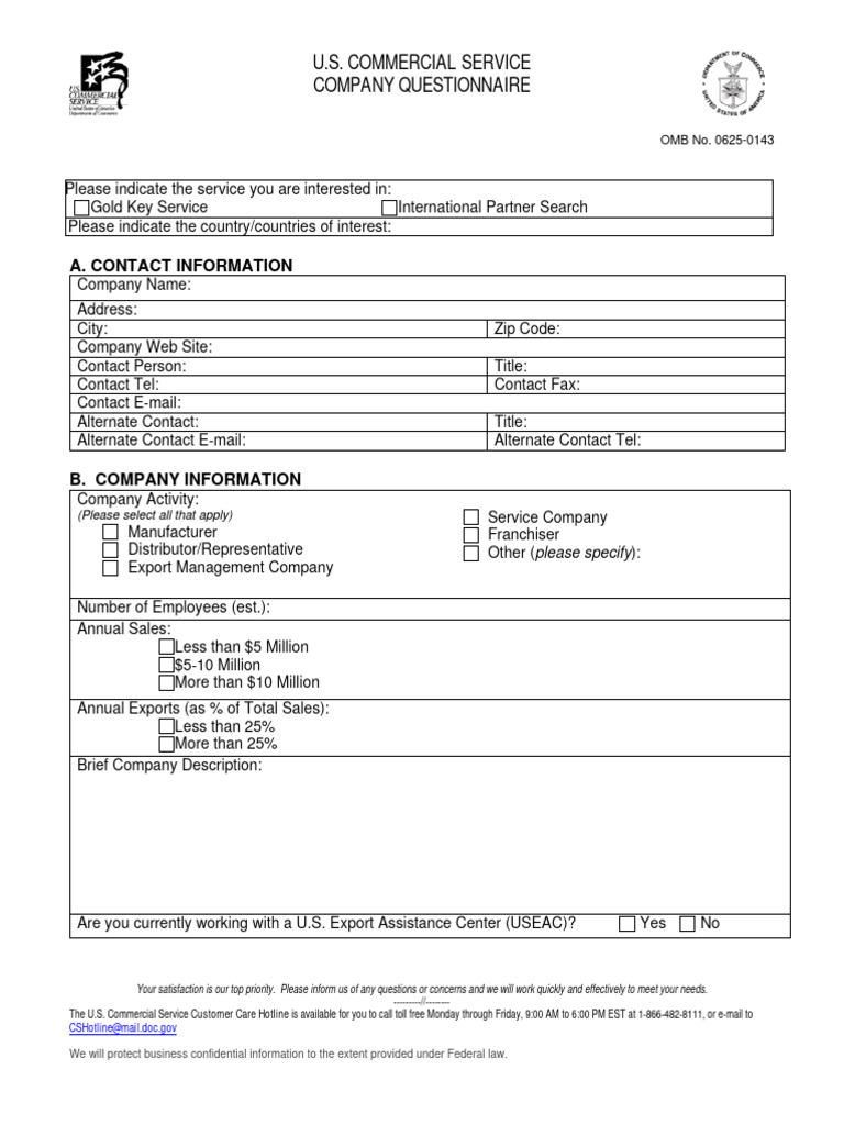 U.S. Commercial Service Company Form | PDF | Exports | License