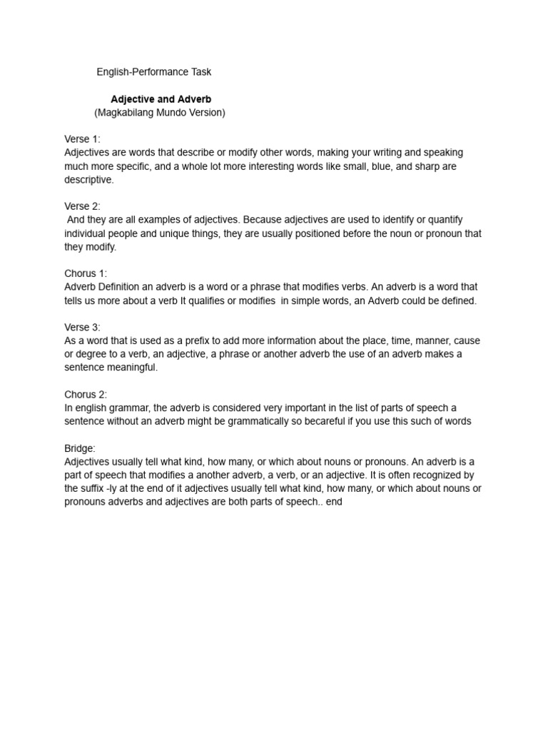 Adjectives & Adverbs Explained | PDF | Language Arts & Discipline