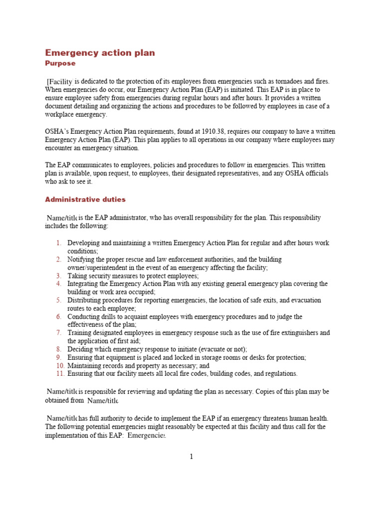 Workplace Emergency Action Plan | PDF | Emergency | Emergency Evacuation