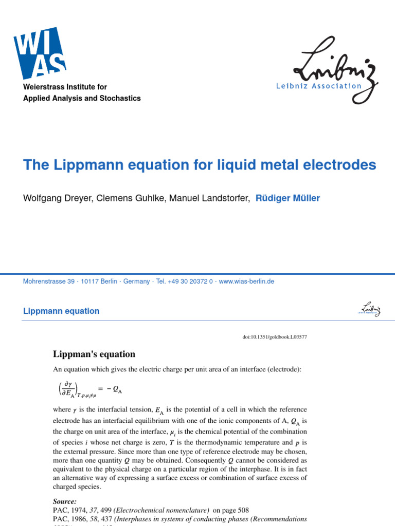 Lippmann Equations (Surface Excess) | PDF | Electrochemistry | Solvation