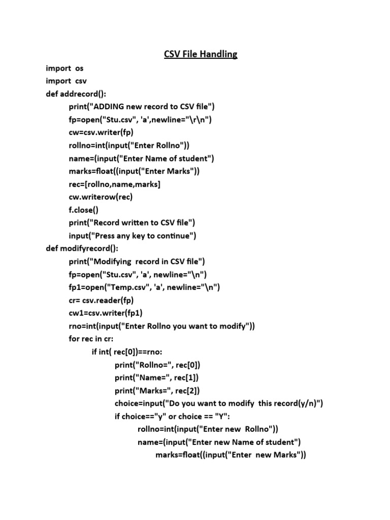 CSV File Handling | PDF | Computing | Computer Programming