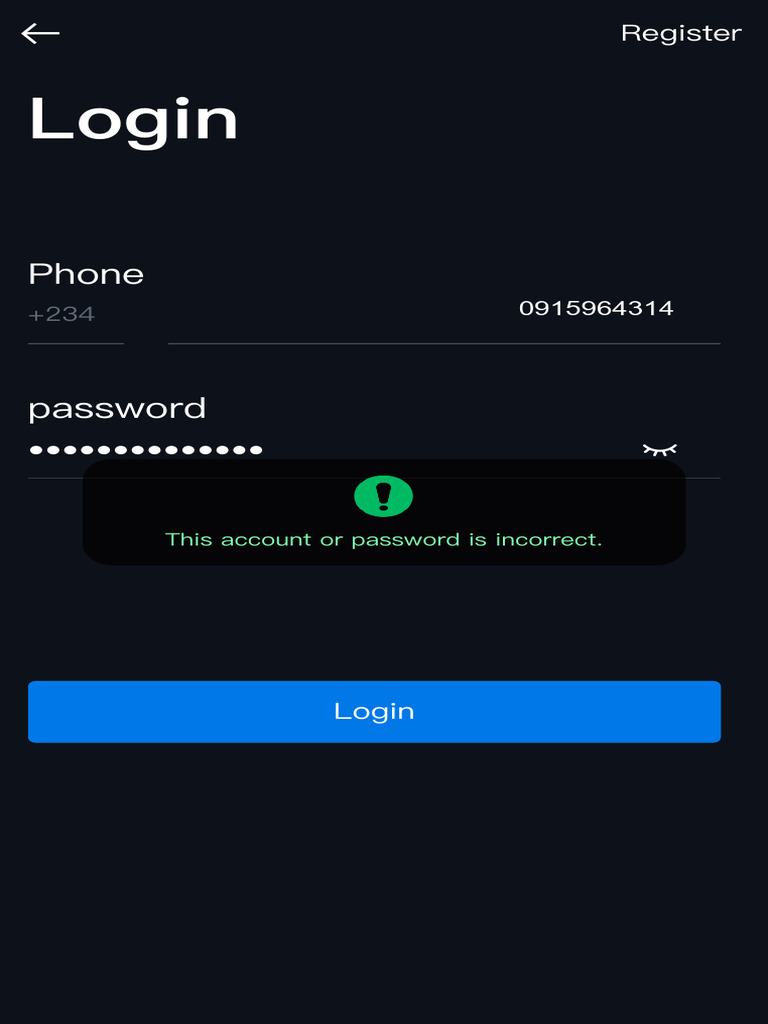 Account Login Error Notification | PDF