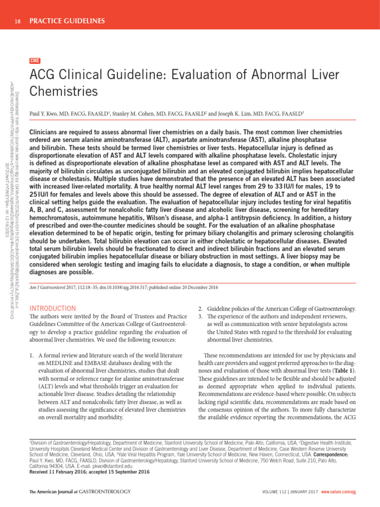 Acg Clinical Guideline Evaluation of Abnormal.13 | PDF | Hepatitis ...