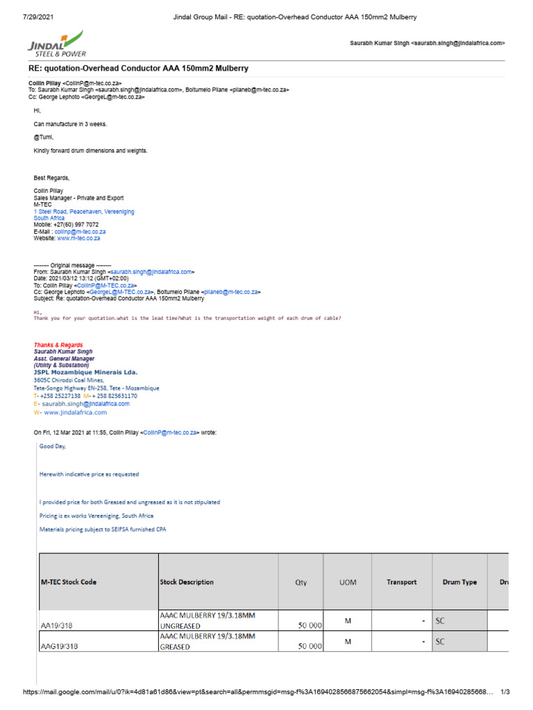 Overhead Conductor Quotation | PDF | Computer Virus | Computing