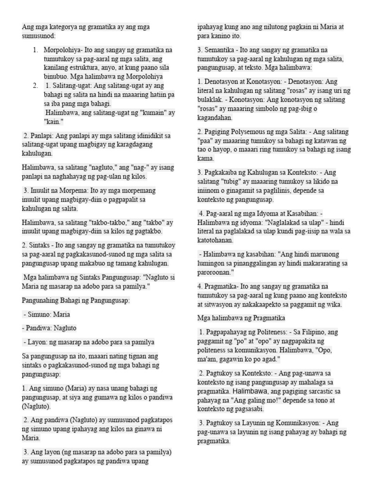 Ang mga kategorya ng gramatika ay ang mga sumusunod | PDF