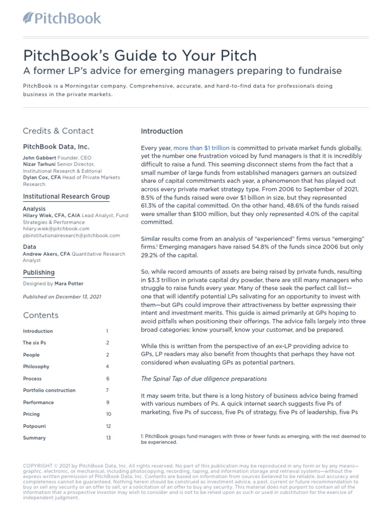 PitchBook Analyst Note PitchBook S Guide To Your Pitch | Download Free PDF | Investing | Venture ...