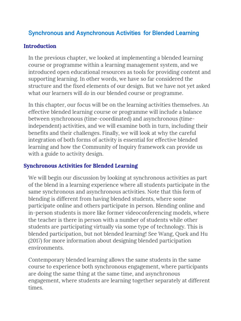 Synchronous vs. Asynchronous Learning Activities | PDF | Learning ...
