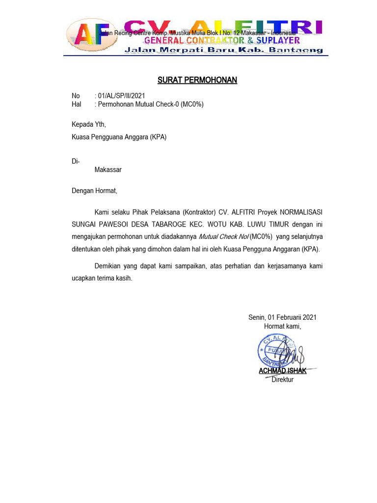 Surat Permohonan MC0 | PDF