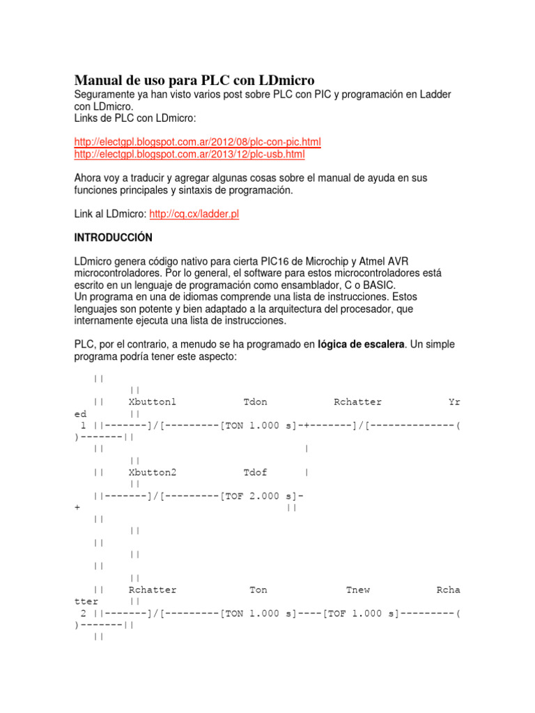Manual PLC con LDmicro: Guía Completa | PDF | Microcontrolador | Programa de computadora