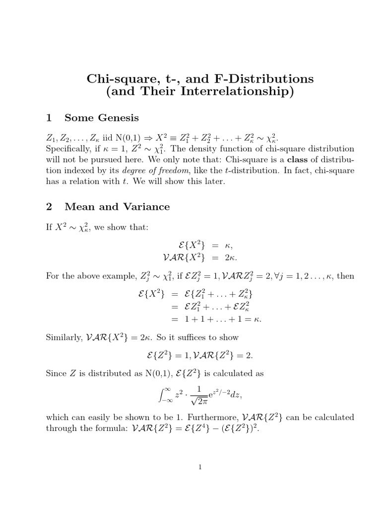 Lecture 05 - Addendum - Chisquare, T and F Distributions | PDF ...