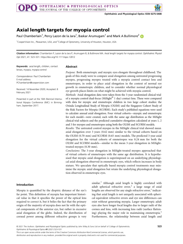 2021 Axial length targets for myopia control | PDF | Myopia | Vision