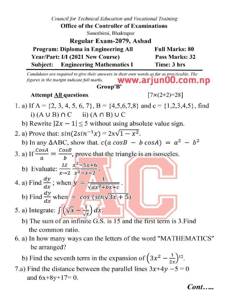 Engg. Mathematics 2079 | PDF