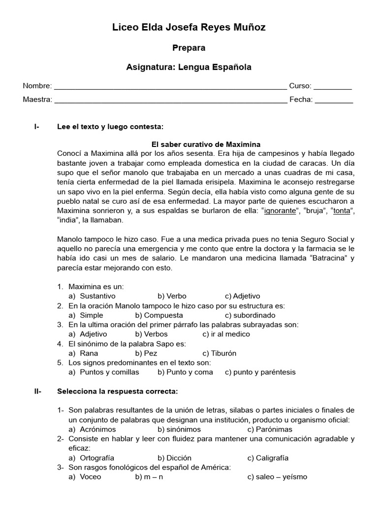 Liceo Elda Josefa Reyes Muñoz | PDF | Lingüística