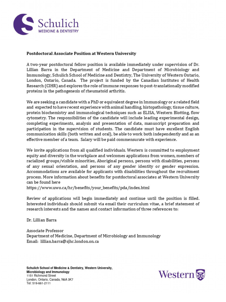 Postdoctoral Associate Ad With Letterhead | PDF