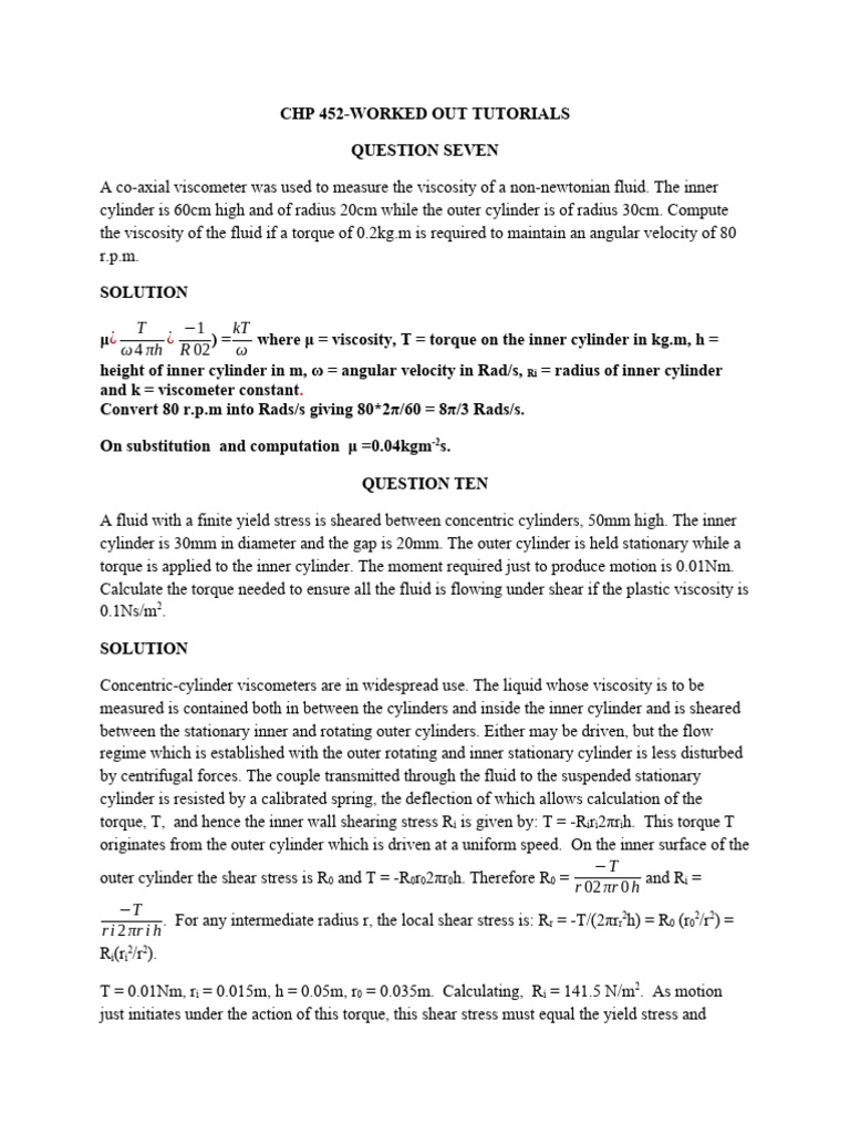 CHP 452-WORKED OUT TUTORIALS | PDF | Dynamics (Mechanics) | Physical Quantities