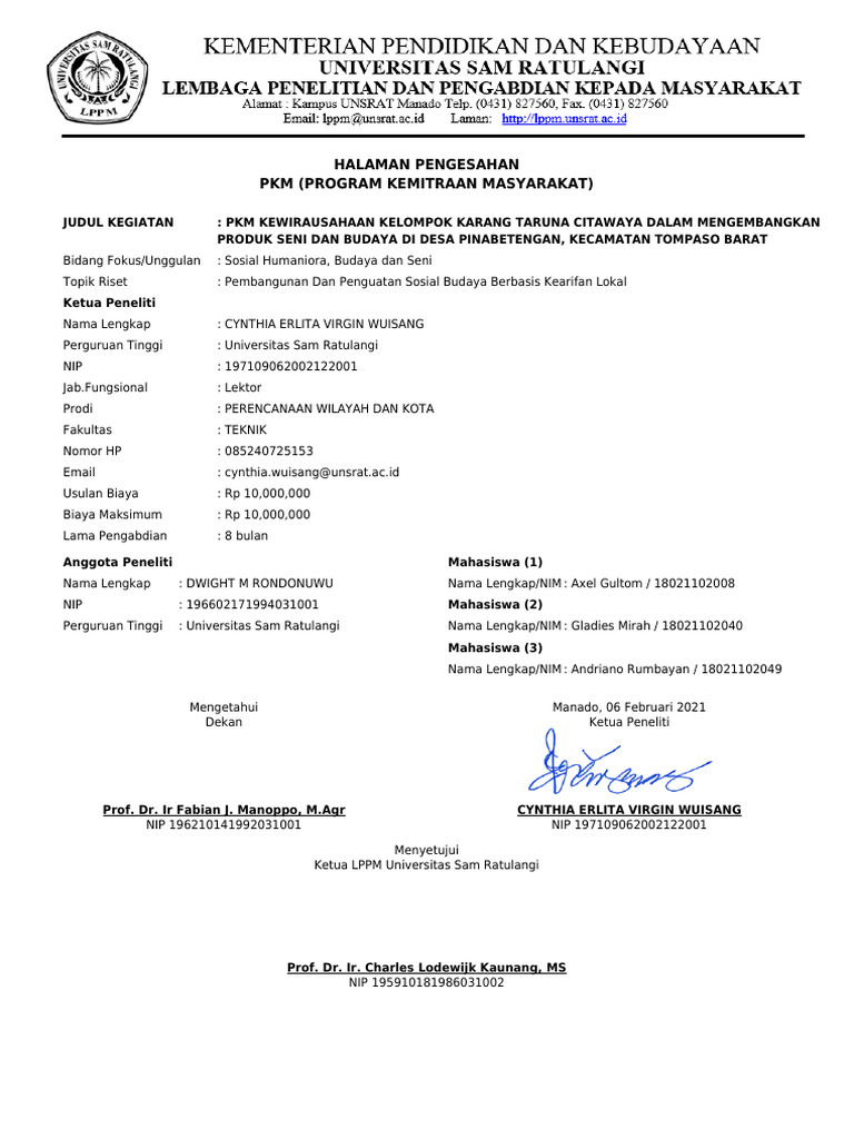 Lembar Pengesahan - PKM | PDF | Sains & Matematika