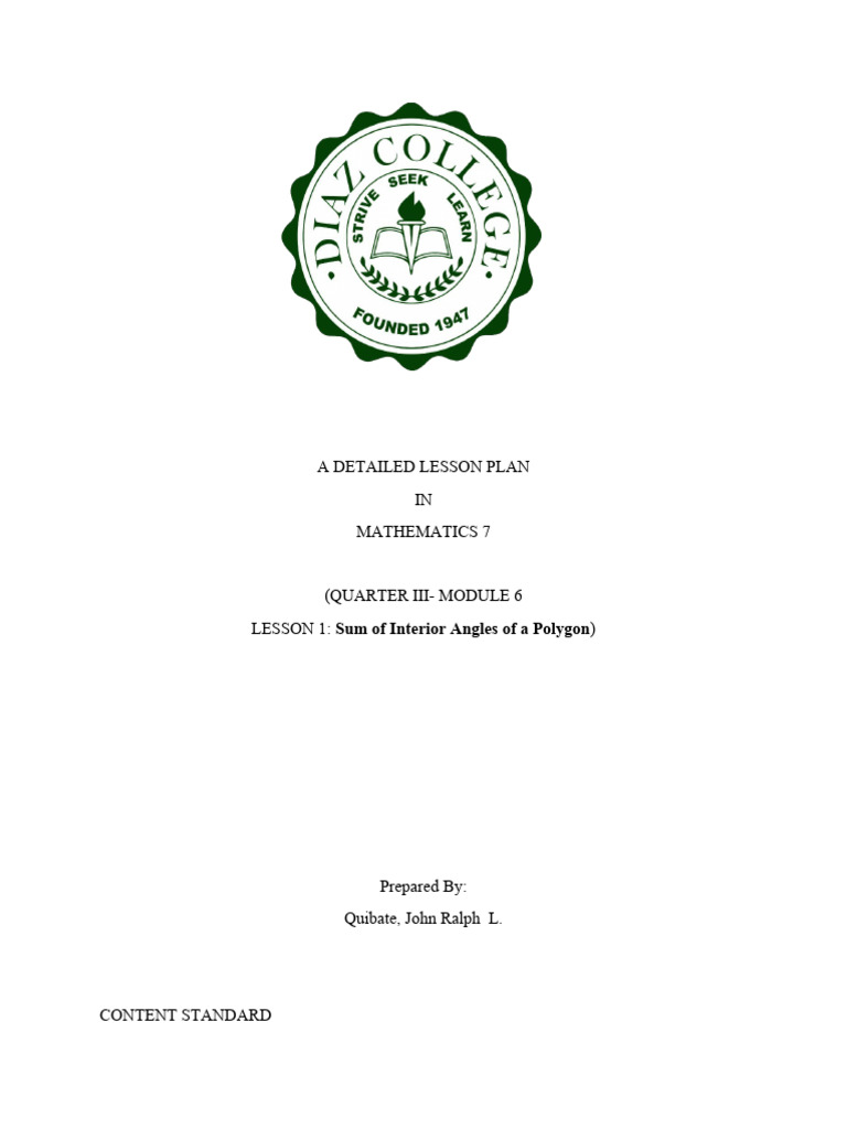 A Detailed Lesson Plan | PDF | Triangle | Polygon