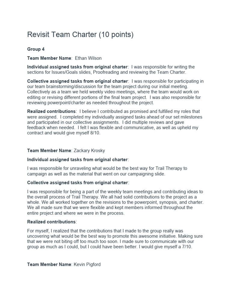 Revisit Team Charter Self Reflection | PDF | Human Communication