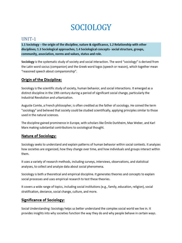 Sociology Notes | PDF | Sociology | Marx's Theory Of Alienation