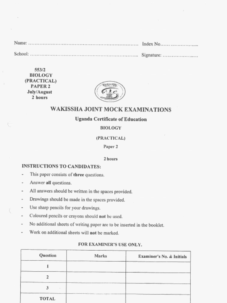 Wakissha Bio 2 Uce Mock 2023 | PDF