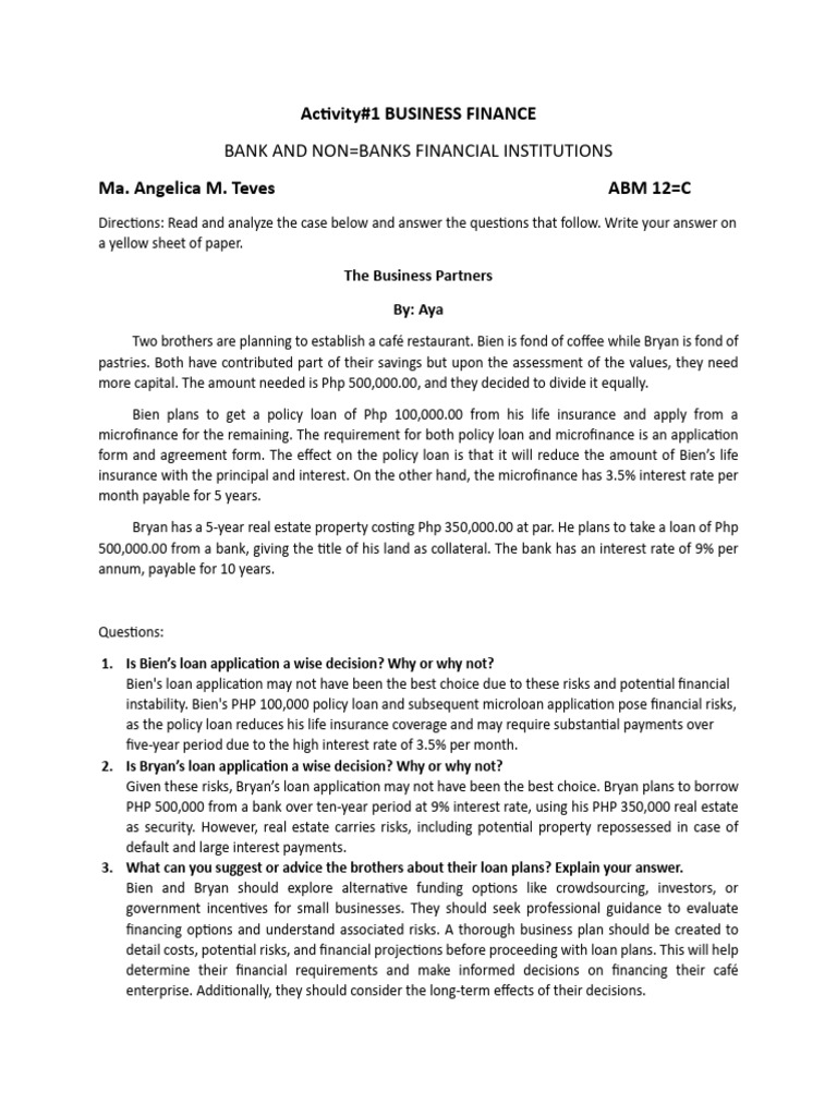 Finance Activity 1 | PDF | Loans | Interest