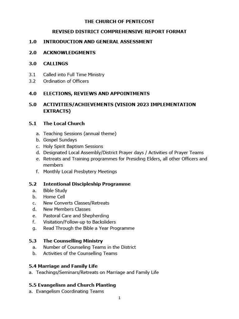 District Comprehensive Report Format | PDF | Chaplain | Pentecostalism