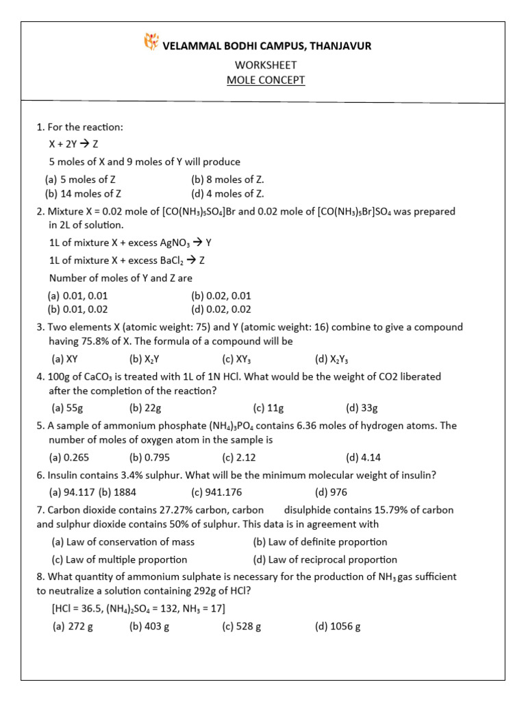 WORKSHEET 1 | PDF | Molecules | Ammonia