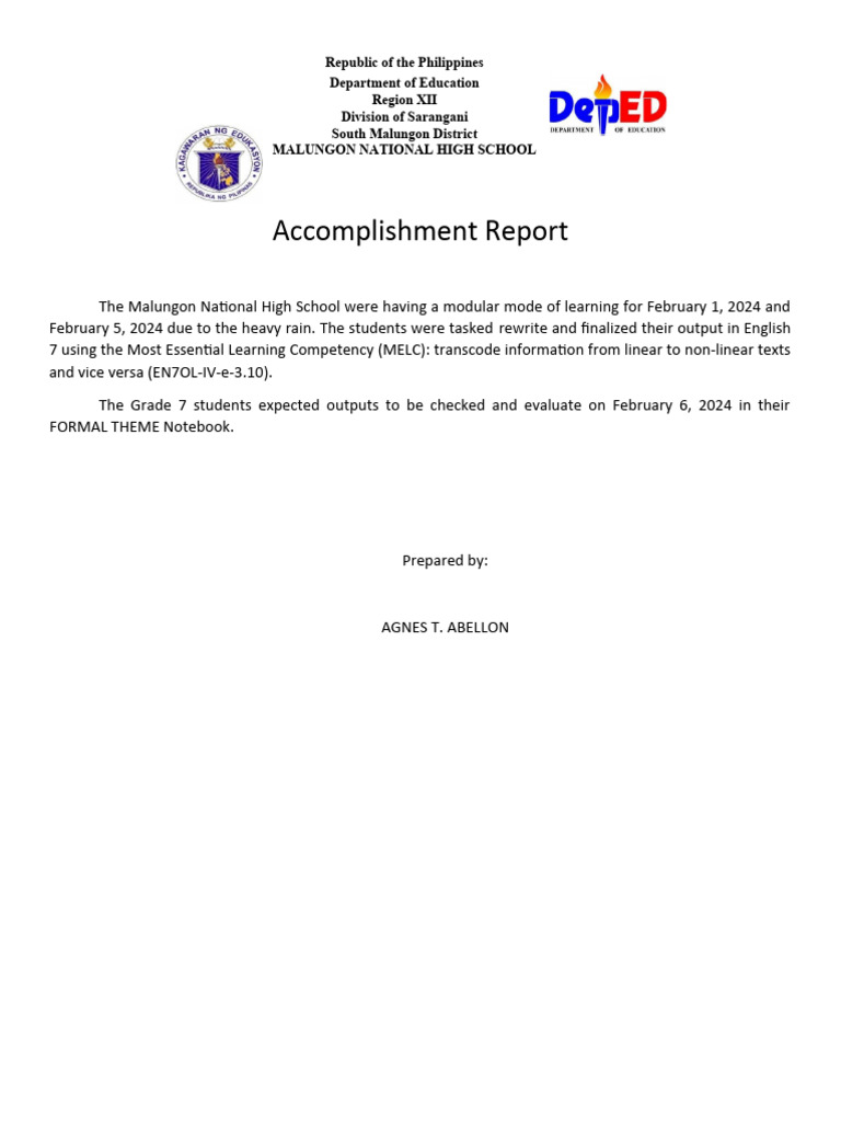 Accomplishment Report DTR | PDF