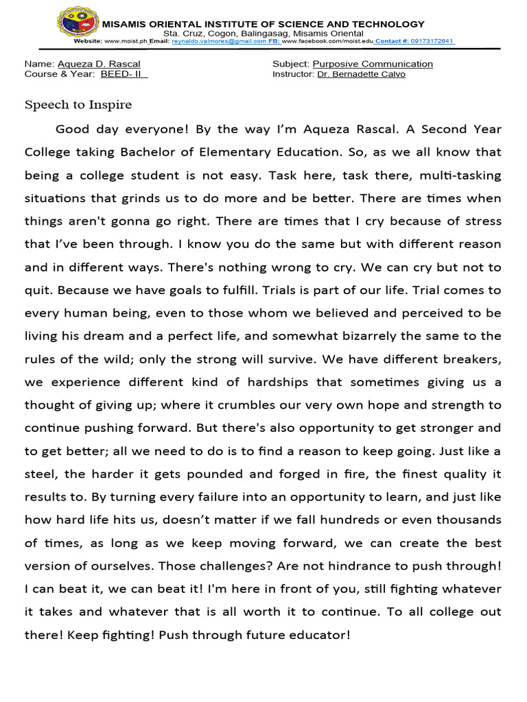 speech to inspire | PDF