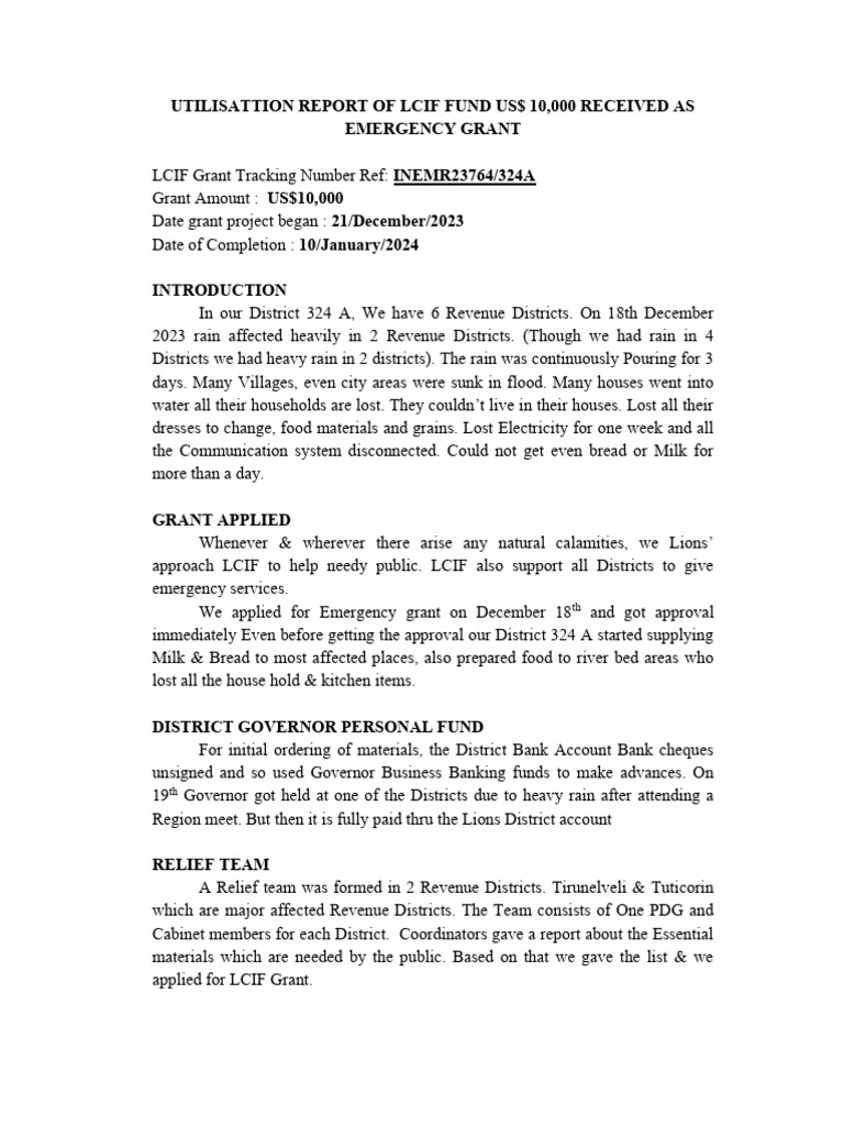 LCIF Emergency Grant Utilization Report | PDF