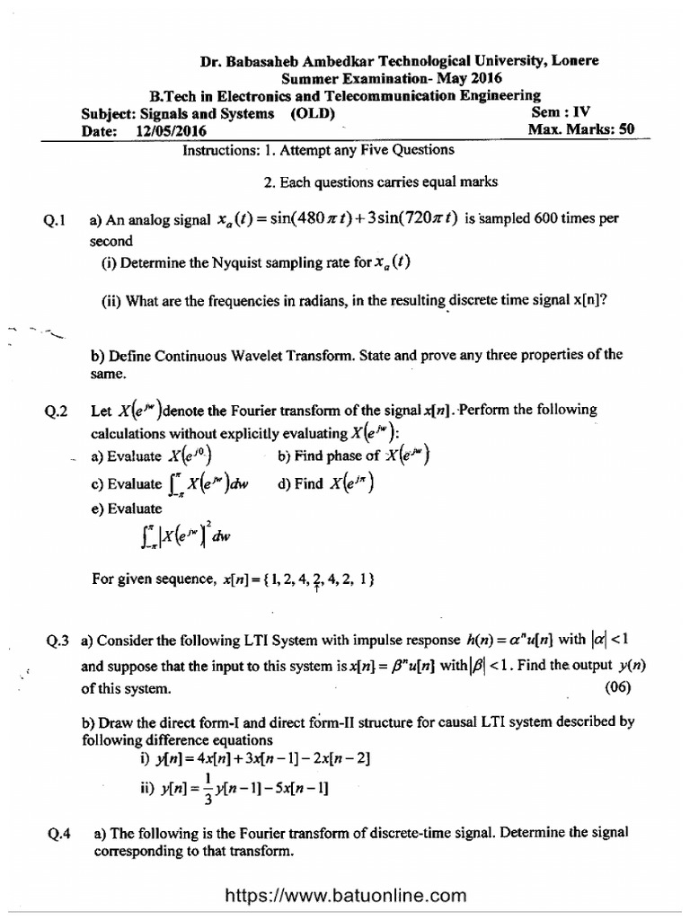 Btech Ete 4 Sem Signals and Systems May 2016 | PDF Btech Ete 4 Sem Signals and Systems May 2016 | PDF