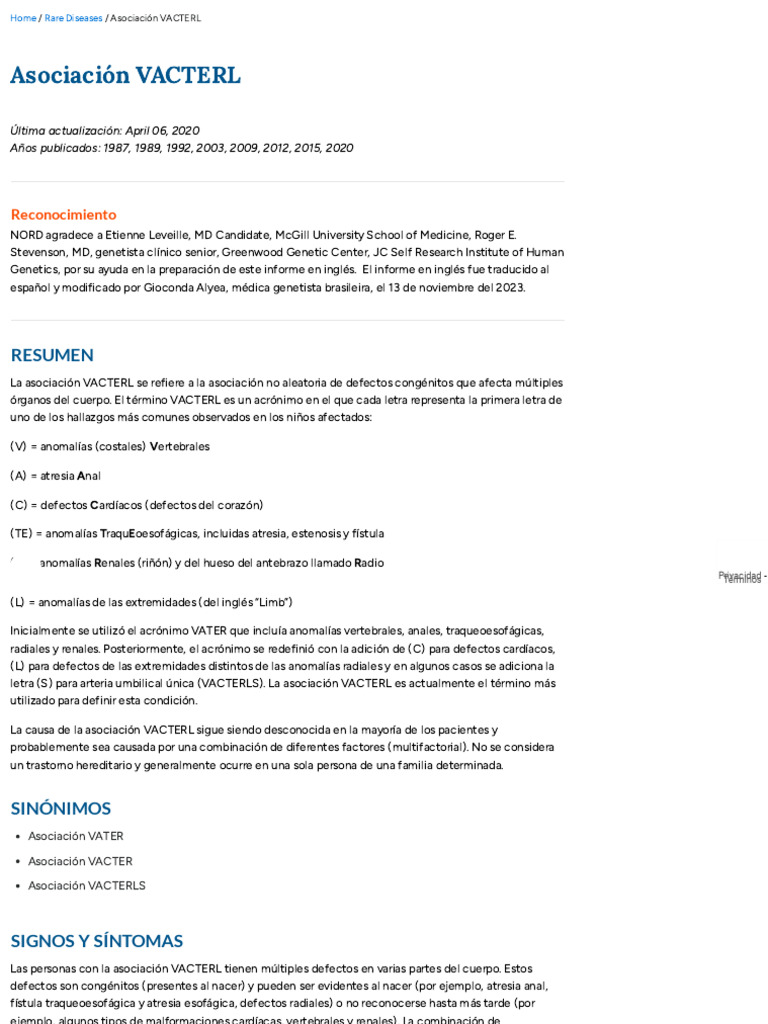 Asociación VACTERL - Symptoms, Causes, Treatment - NORD | PDF | Corazón ...