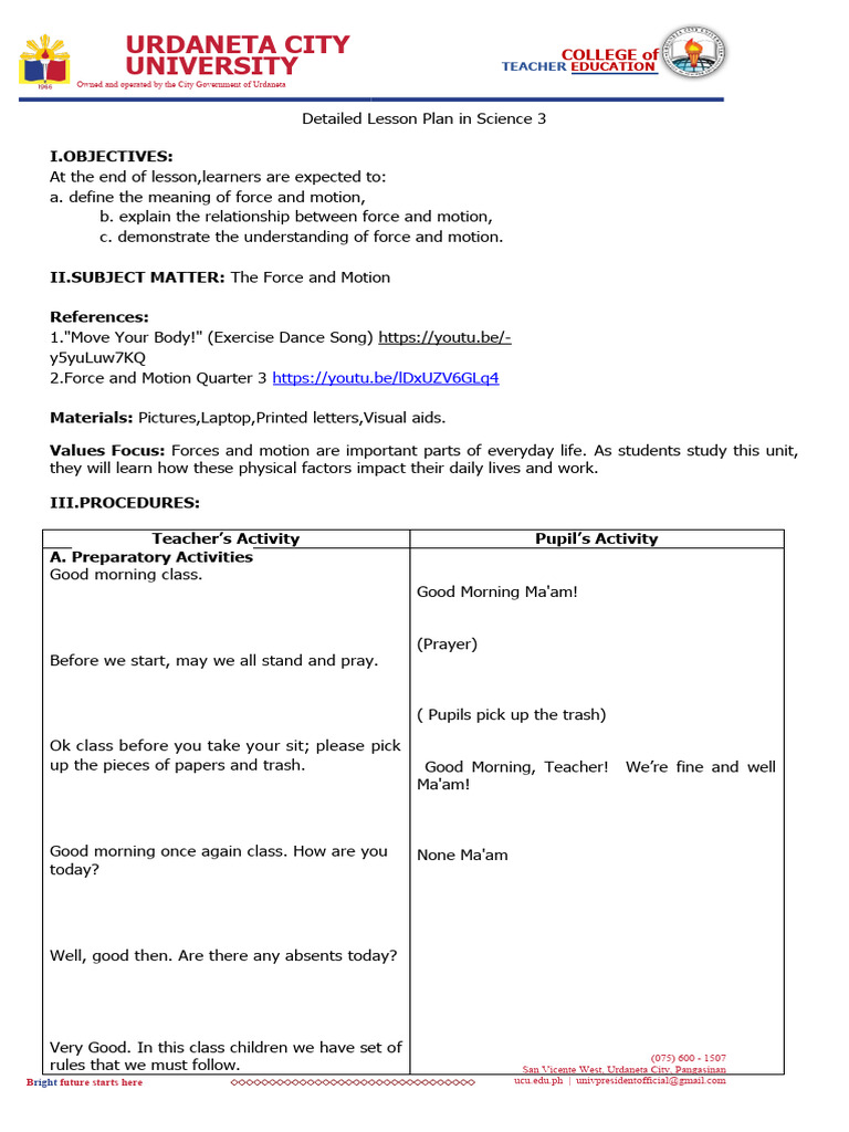 Science Lesson Plan | Download Free PDF | Force | Lesson Plan
