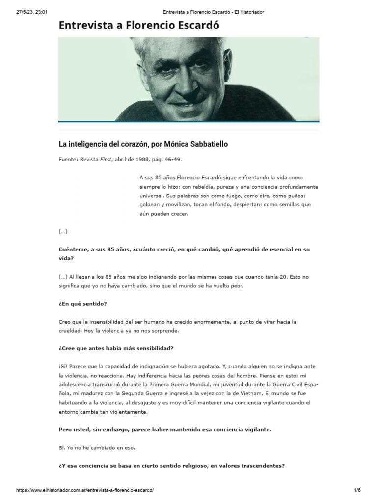 Entrevista A Florencio Escardó - El Historiador | PDF | Amor | Medicina