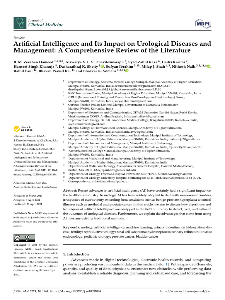 Artificial Intelligence and Its Impact On Urologic | PDF | Machine Learning | Urology