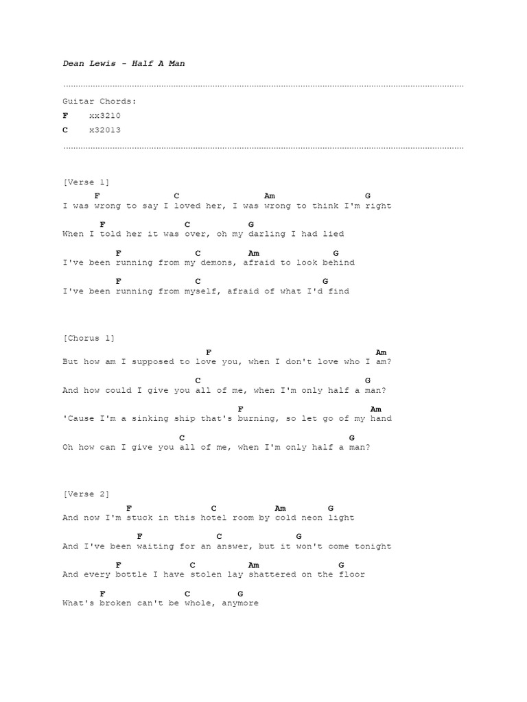 Dean Lewis - Half a man tab | PDF | Song Structure | Musical Compositions