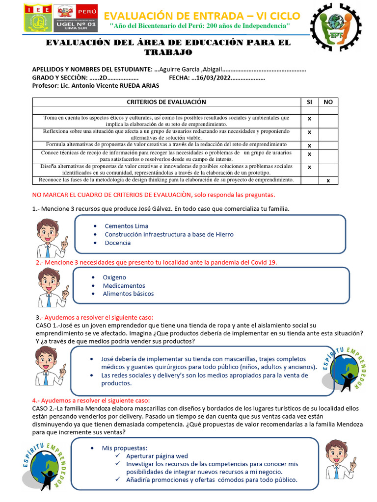 Evaluación Diagnostica Ept 2do Grado (Thoño) | PDF | Iniciativa empresarial | Evaluación