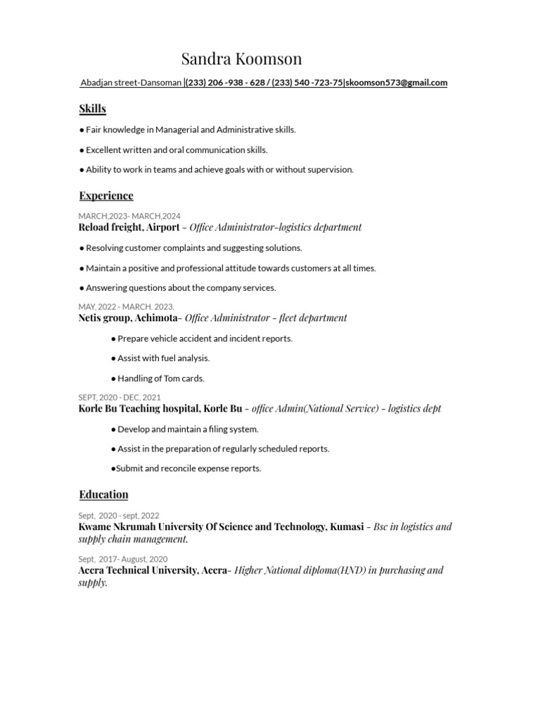 Resume - Sandra Koomson | PDF