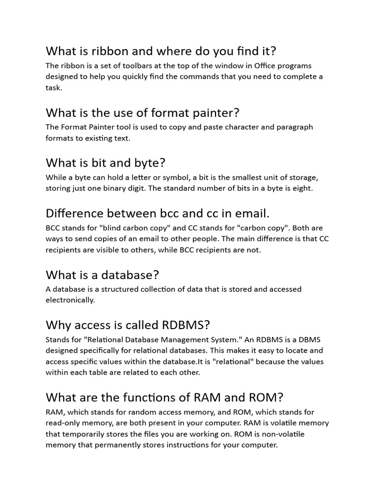 viva questions | PDF | Spreadsheet | Computer Data Storage