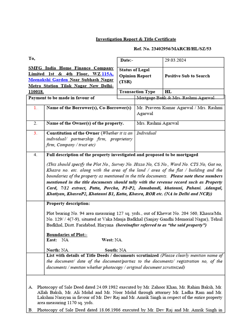 Property Title Investigation Report | PDF | Leasehold Estate | Lease
