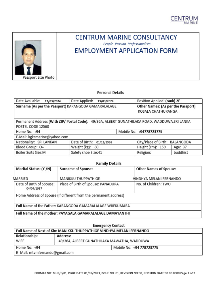 Centram MHR-F-01 - Employment Application Form-Centrum | PDF | Shipping