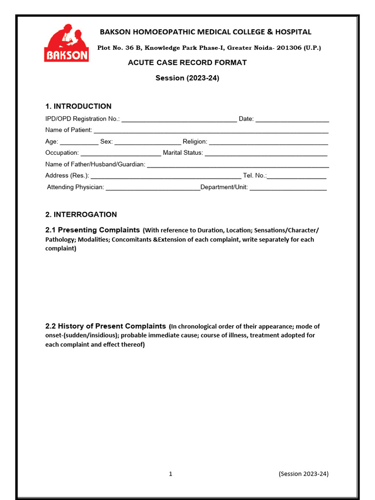 final ACUTE CASE TAKING PROFORMA final reediting 2222-1 | PDF | Causes ...