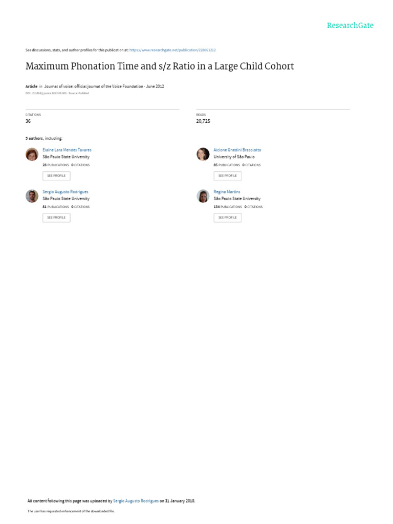 Maximum Phonation Time and S/Z Ratio in A Large Child Cohort | PDF ...