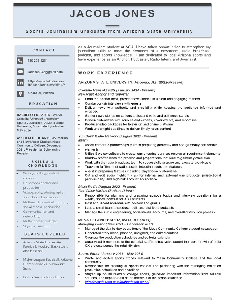 jacob jones resume | PDF | Journalism | Arizona State University