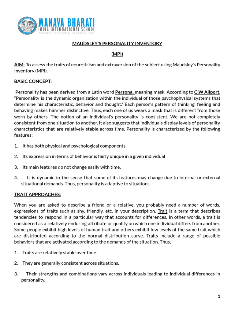 Mpi 2 | PDF | Extraversion And Introversion | Emotions