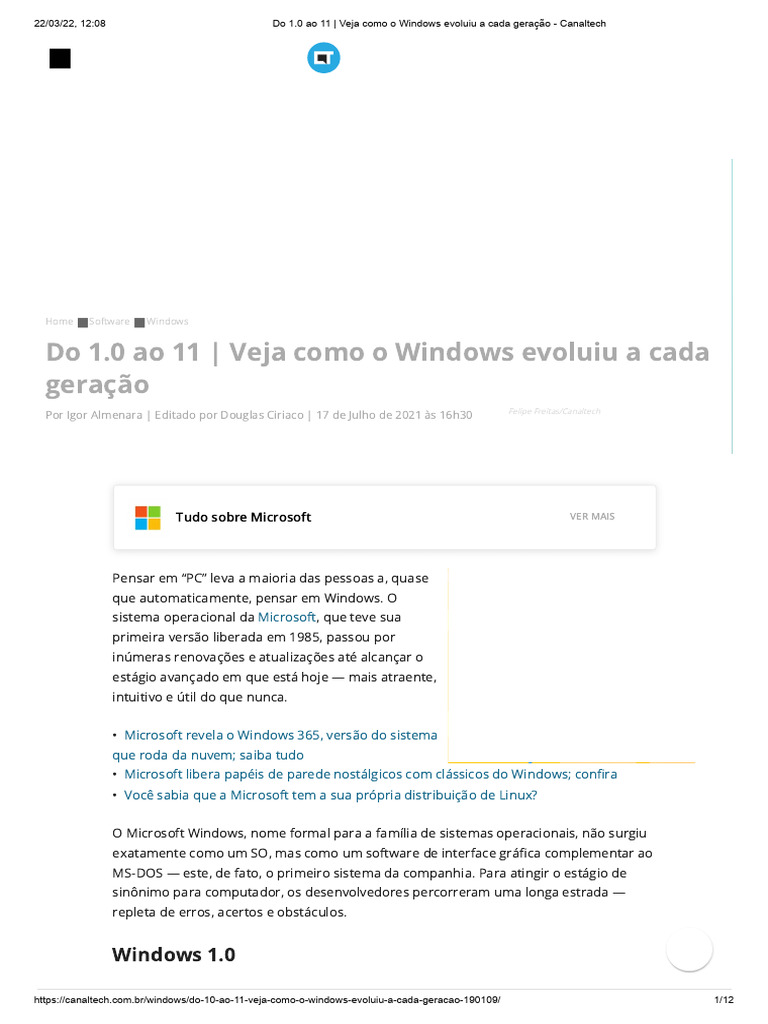 Evolução do Windows: Do 1.0 ao 11 | PDF | Microsoft Windows | Microsoft