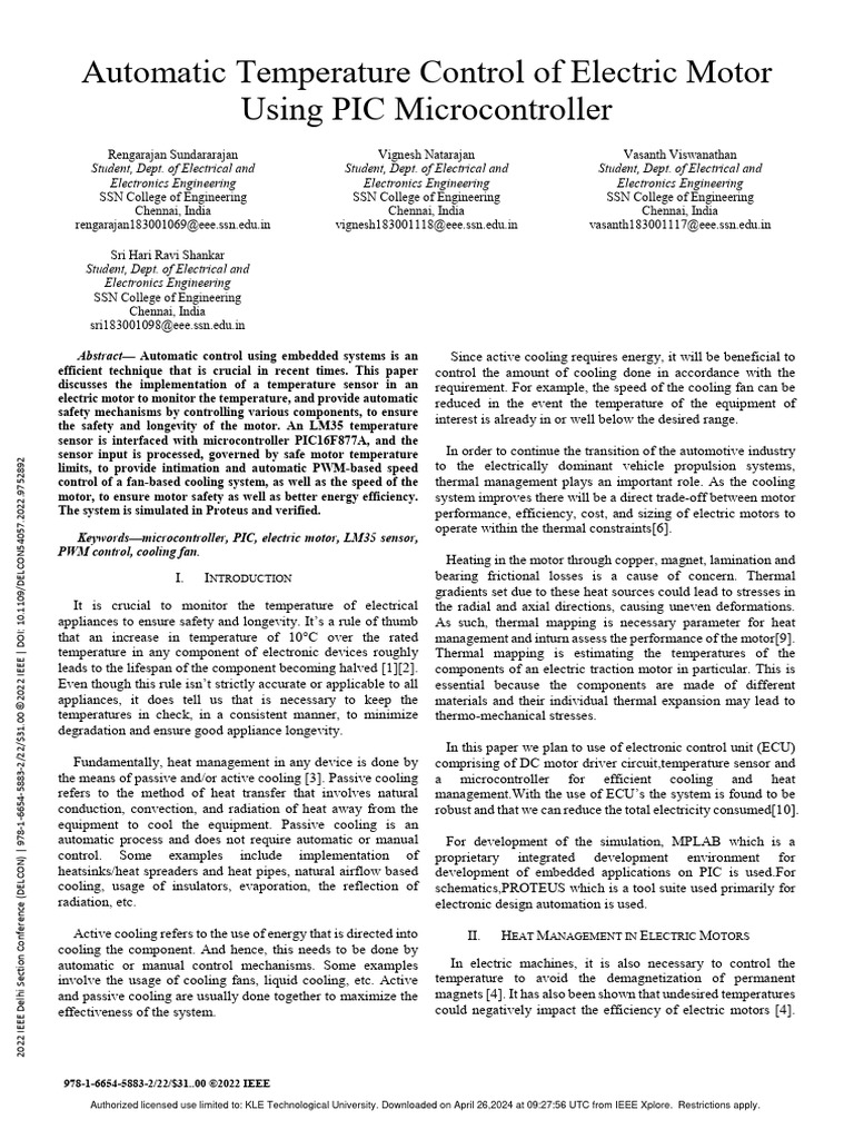 Pic Based Motor Temperature Control Pdf Thermal Conduction