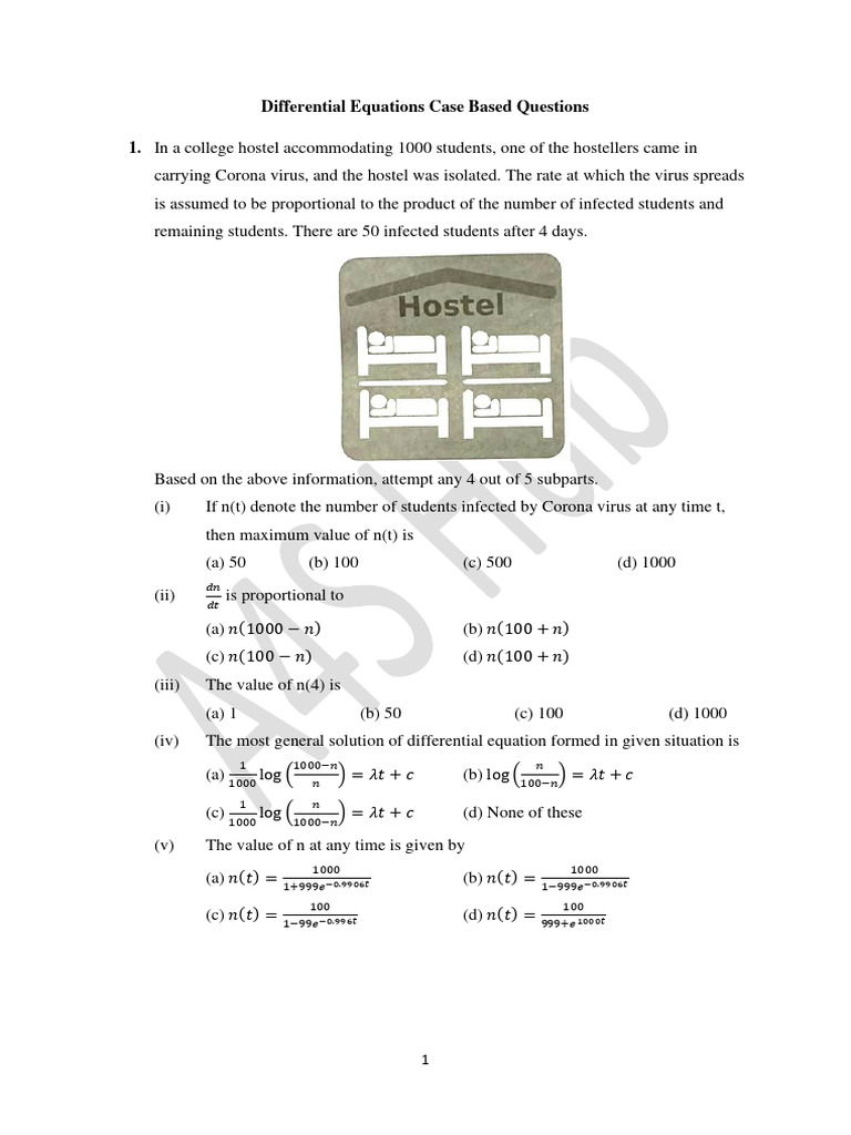 Differential Equations Case Based Questions 1. in A College Hostel ...